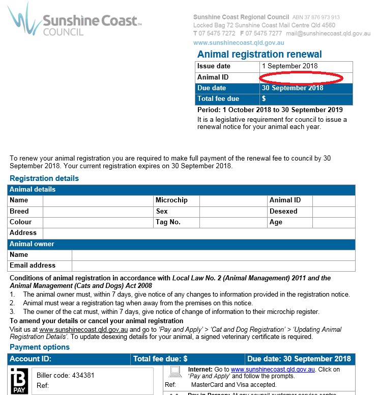 Sunshine Coast Council - Animal Payment